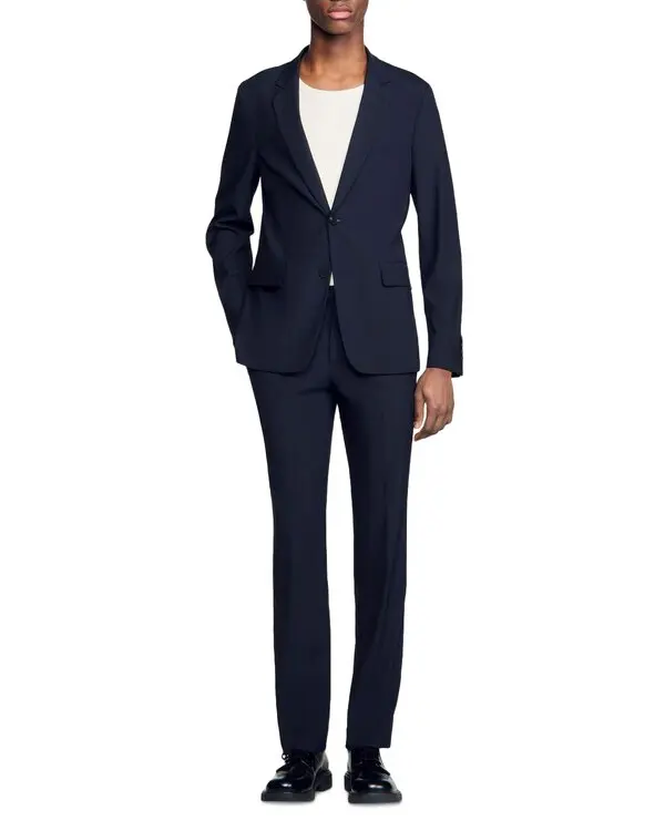 Sandro Unstructured Wool Suit Jacket - Navy Blue
