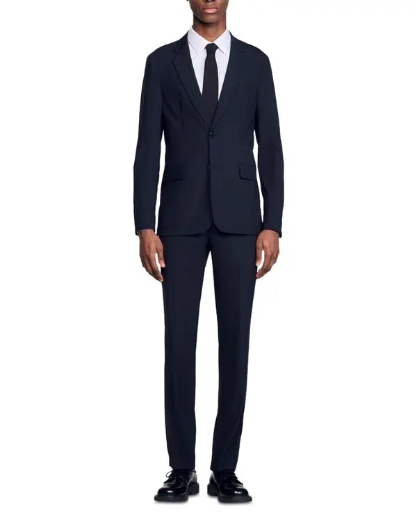 Sandro Unstructured Wool Suit Jacket - Navy Blue
