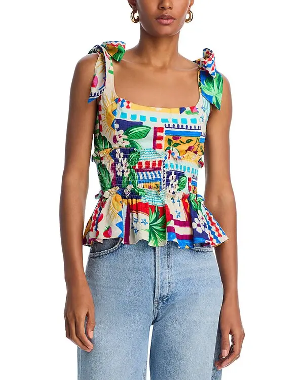 Aqua Smocked Tie Tank Top