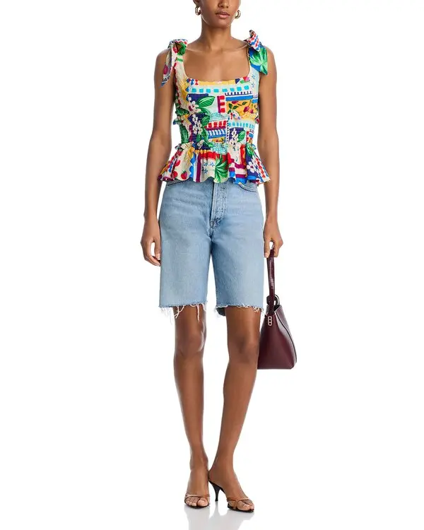 Aqua Smocked Tie Tank Top