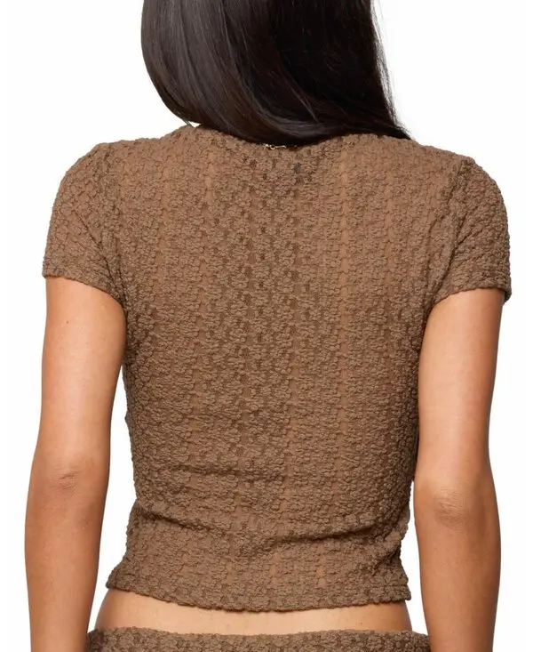 EDIKTED Rye Sheer Textured T-shirt - Brown