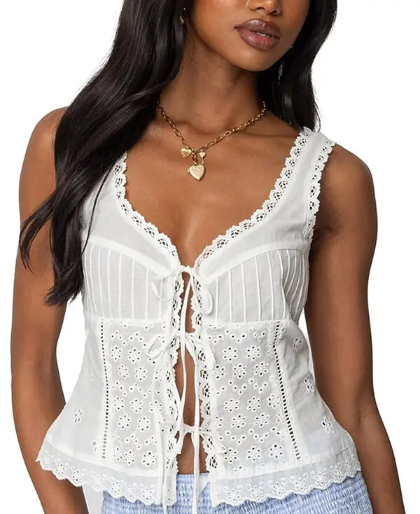 EDIKTED Fiore Eyelet Top - White
