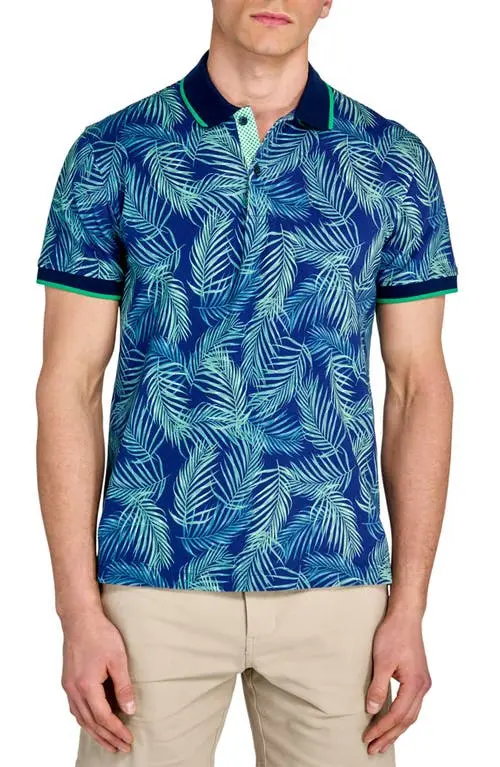 CON.STRUCT Slim Fit Floral Cotton Stretch Pique Polo - Navy/green