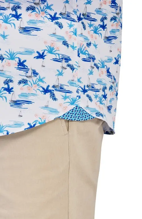 CON.STRUCT Slim Fit Sailboat Recycled 4-way Stretch Performance Short Sleeve Shirt - White/blue