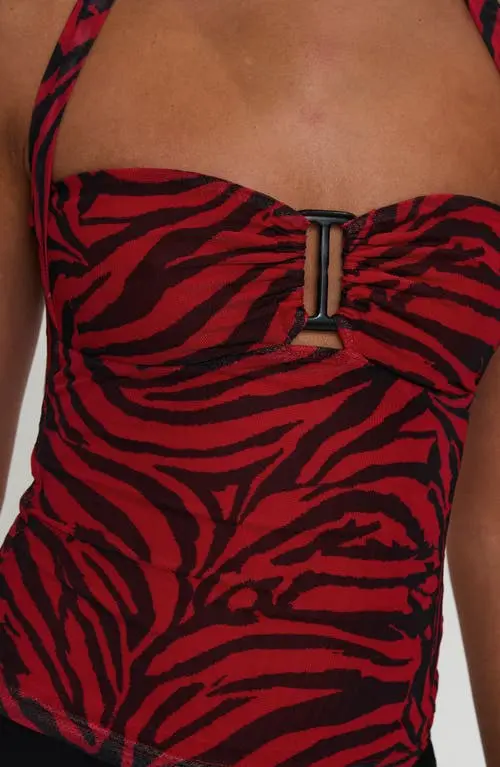 Princess Polly Cielo Animal Print Mesh Halter Top