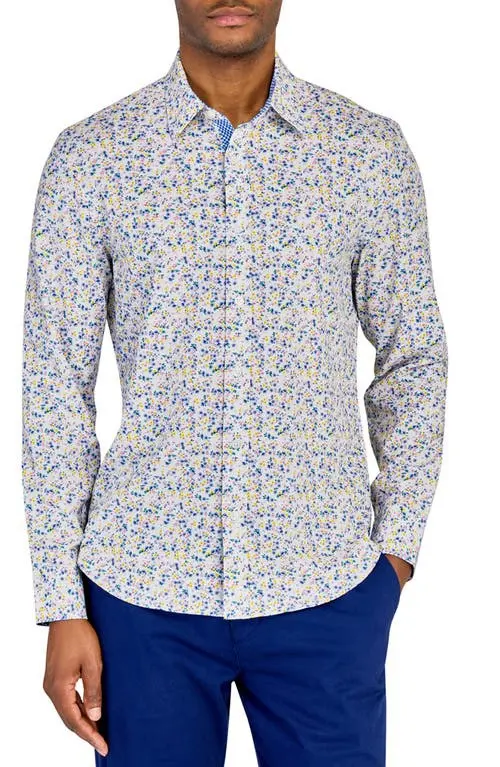 CON.STRUCT Slim Fit Spring Floral Recycled 4-way Stretch Performance Long Sleeve Shirt - White