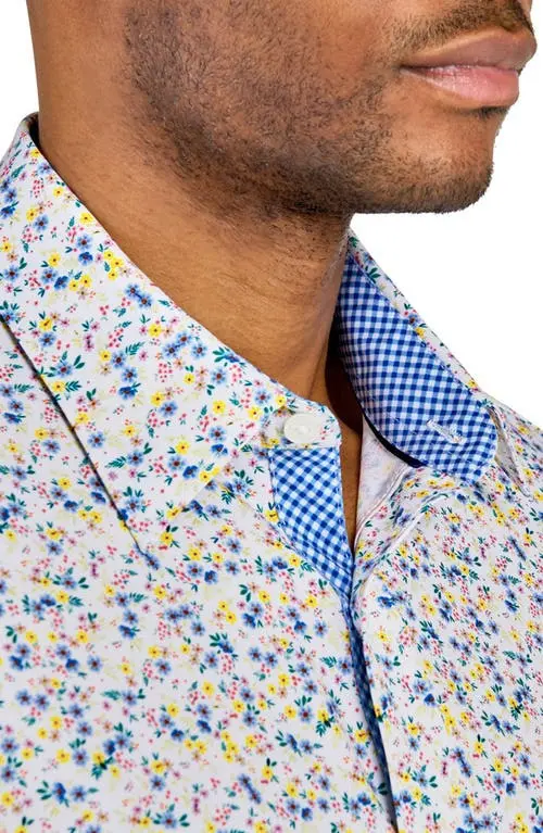 CON.STRUCT Slim Fit Spring Floral Recycled 4-way Stretch Performance Long Sleeve Shirt - White