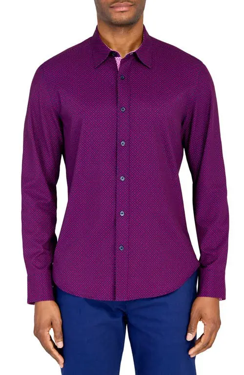 CON.STRUCT Slim Fit Geo Recycled 4-way Stretch Perfomance Long Sleeve Shirt - Red/blue