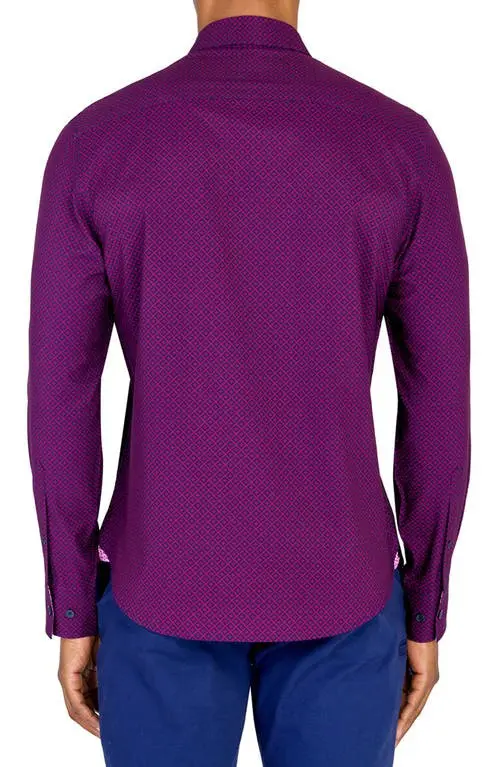 CON.STRUCT Slim Fit Geo Recycled 4-way Stretch Perfomance Long Sleeve Shirt - Red/blue