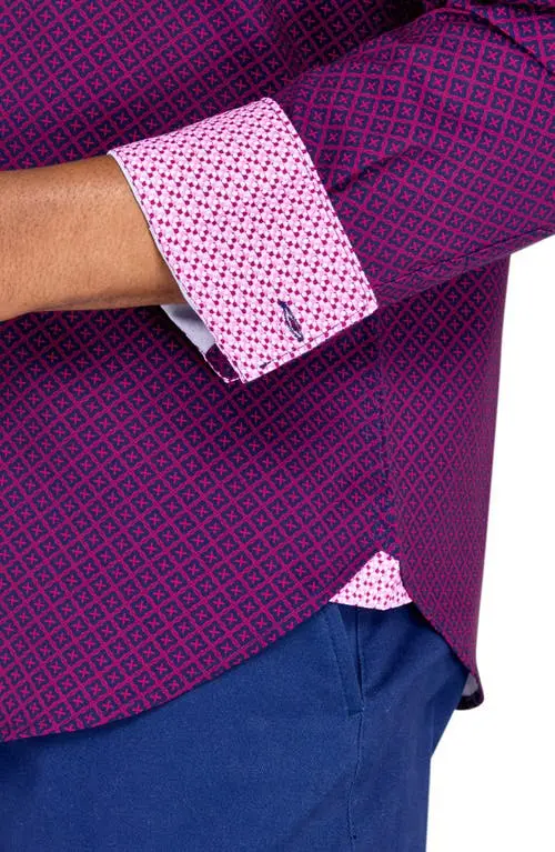 CON.STRUCT Slim Fit Geo Recycled 4-way Stretch Perfomance Long Sleeve Shirt - Red/blue