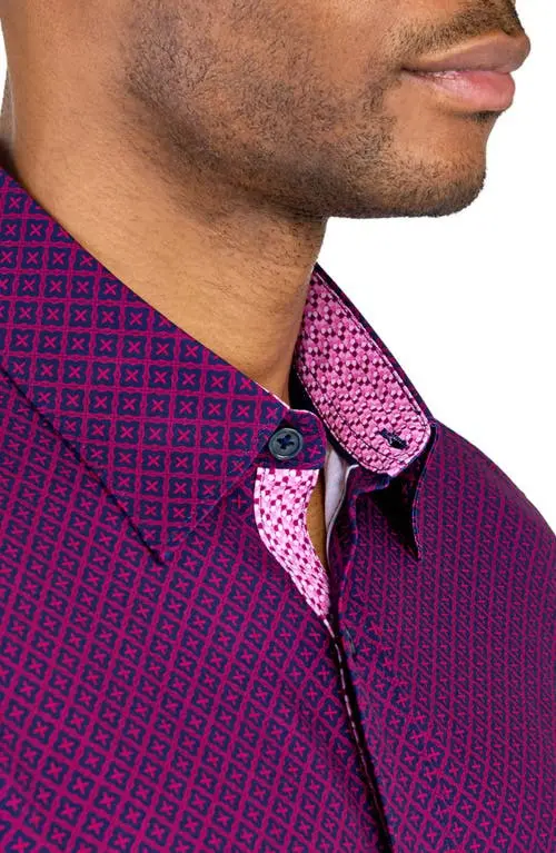 CON.STRUCT Slim Fit Geo Recycled 4-way Stretch Perfomance Long Sleeve Shirt - Red/blue