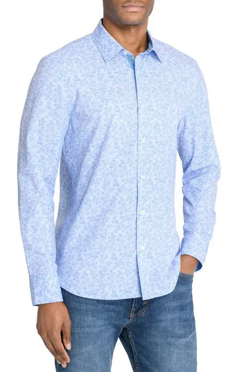 CON.STRUCT Slim Fit Ditsy Floral Recycled 4-way Stretch Performance Long Sleeve Shirt - Lt Blue