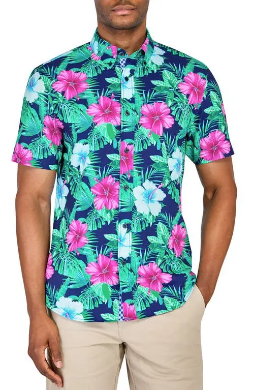 CON.STRUCT Slim Fit Hibiscus Recycled 4-way Stretch Performance Short Sleeve Shirt
