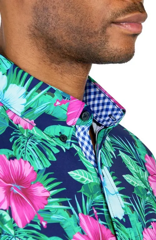 CON.STRUCT Slim Fit Hibiscus Recycled 4-way Stretch Performance Short Sleeve Shirt