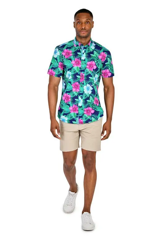 CON.STRUCT Slim Fit Hibiscus Recycled 4-way Stretch Performance Short Sleeve Shirt
