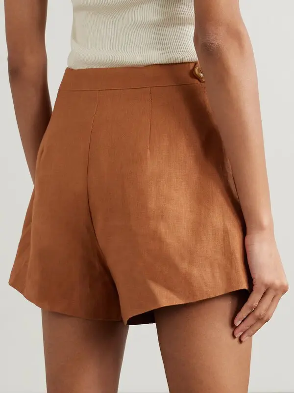 Posse Perri Pleated Linen Shorts - Brown