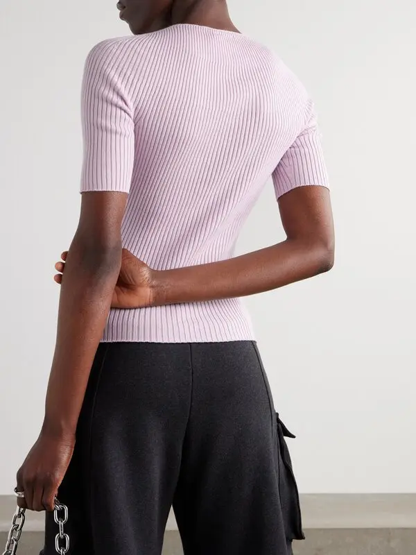 COURREGES Ribbed Cotton And Wool-blend Top - Pink
