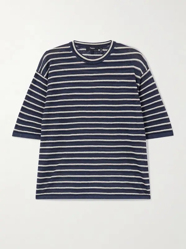 Theory Striped Linen-blend T-shirt