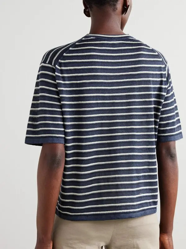 Theory Striped Linen-blend T-shirt