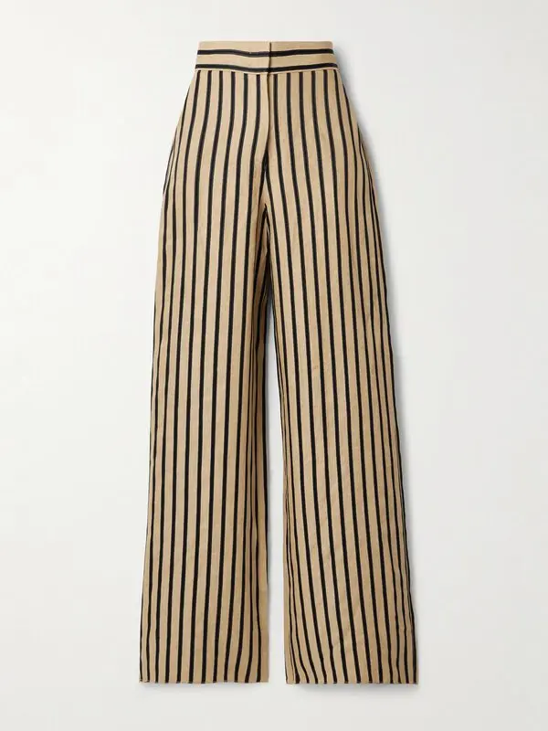 Max Mara Striped Linen-blend Wide-leg Pants - Neutrals