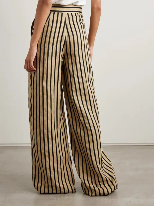 Max Mara Striped Linen-blend Wide-leg Pants - Neutrals