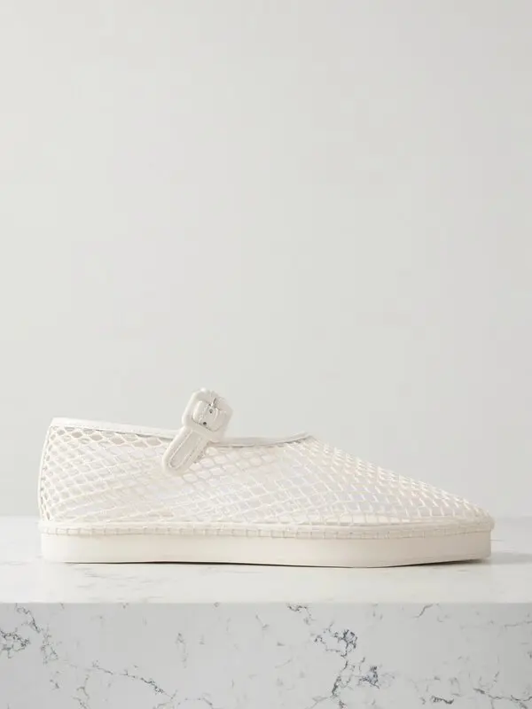 LOEFFLER RANDALL Rita Leather-trimmed Mesh Platform Flats - Neutrals