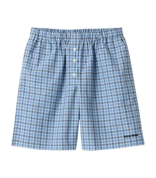 Miu Miu Cotton Poplin Check Shorts