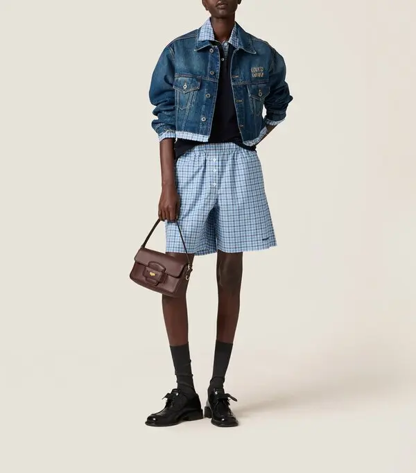 Miu Miu Cotton Poplin Check Shorts