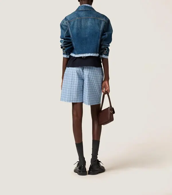 Miu Miu Cotton Poplin Check Shorts