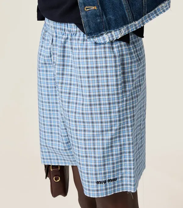 Miu Miu Cotton Poplin Check Shorts