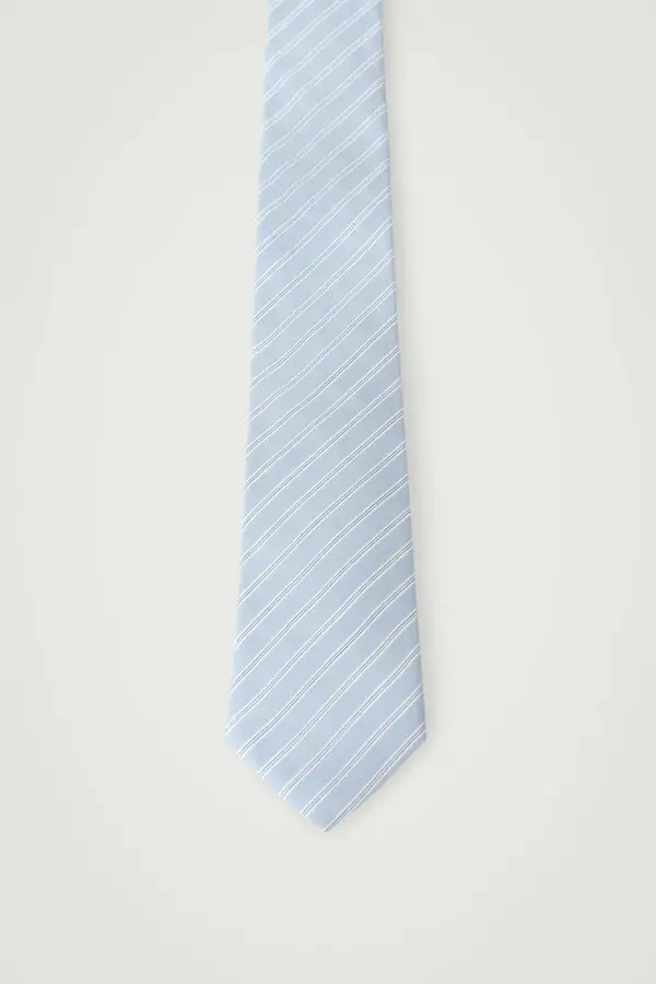 Cos Striped Shirting Neck Tie - Light Blue