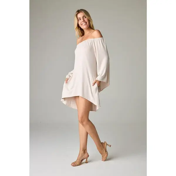 EAVOLU Peyto Off-shoulder Tunic/dress - Bone