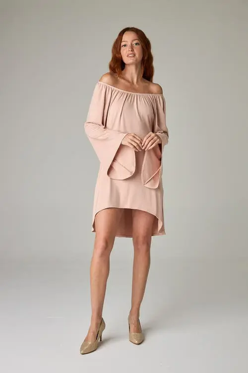 EAVOLU Peyto Off-shoulder Tunic/dress - Rose Quartz