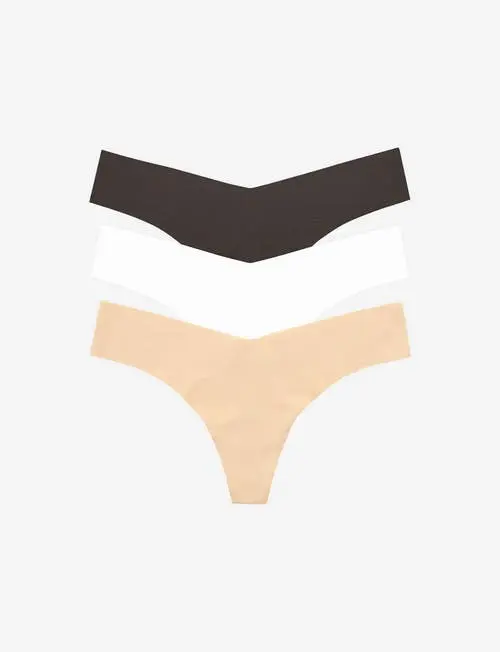Commando Classic Solid Thong 3-pack - White/beige/black