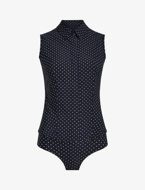Commando Classic Printed Sleeveless Button Down Bodysuit - Black/white Polka Dot