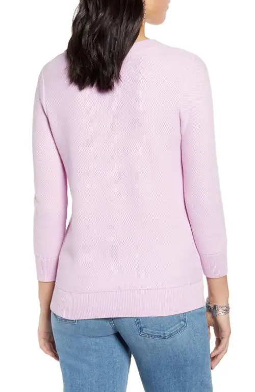 Halogen X Atlantic-pacific Three Quarter Sleeve Sweater - Pink Bouquet