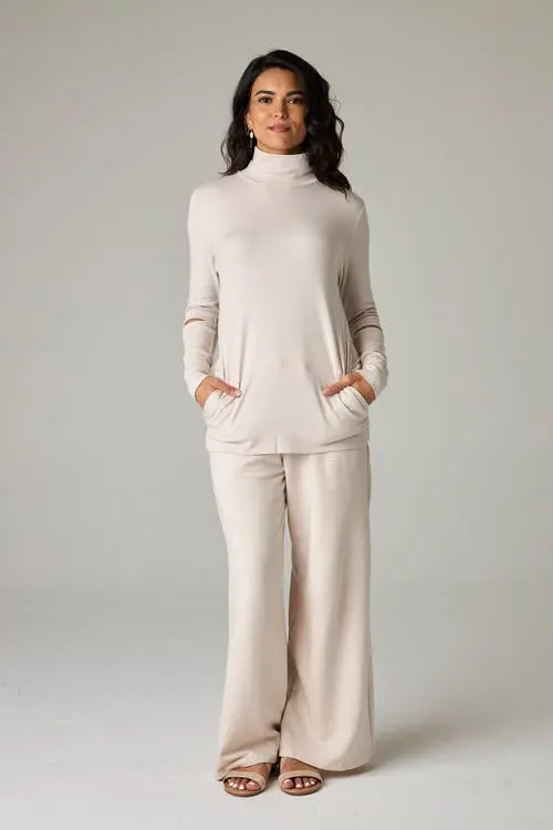 EAVOLU Acadia Eco-luxe Rib Split-sleeve Long Sleeve Top - Bone