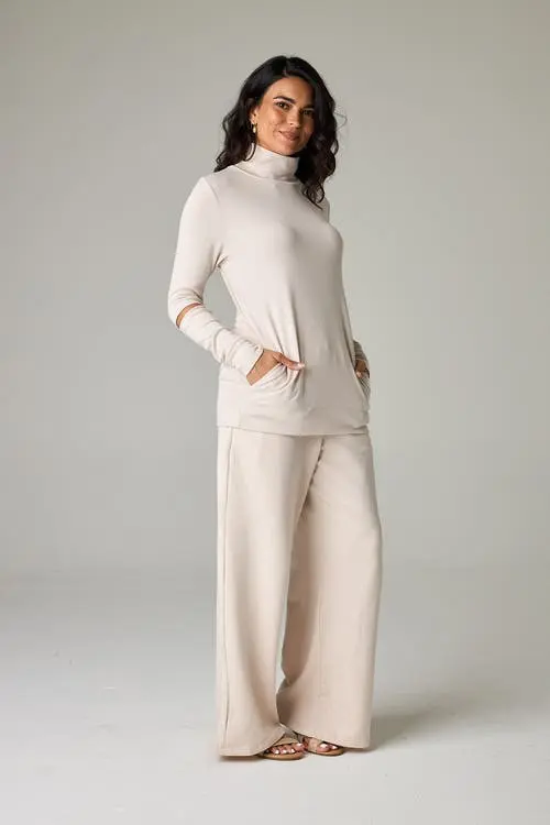 EAVOLU Acadia Eco-luxe Rib Split-sleeve Long Sleeve Top - Bone