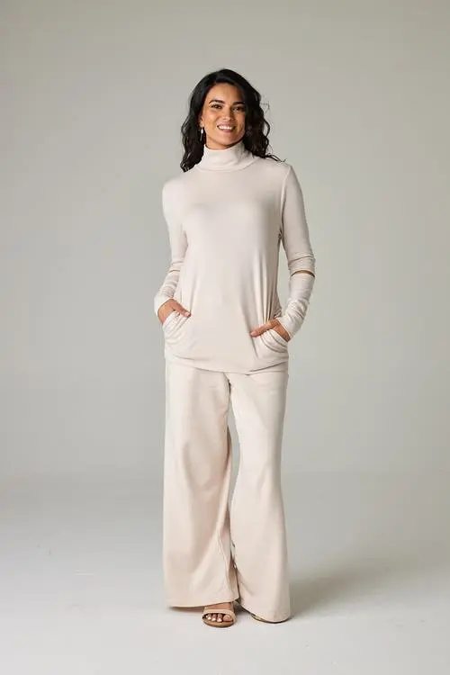 EAVOLU Acadia Eco-luxe Rib Split-sleeve Long Sleeve Top - Bone