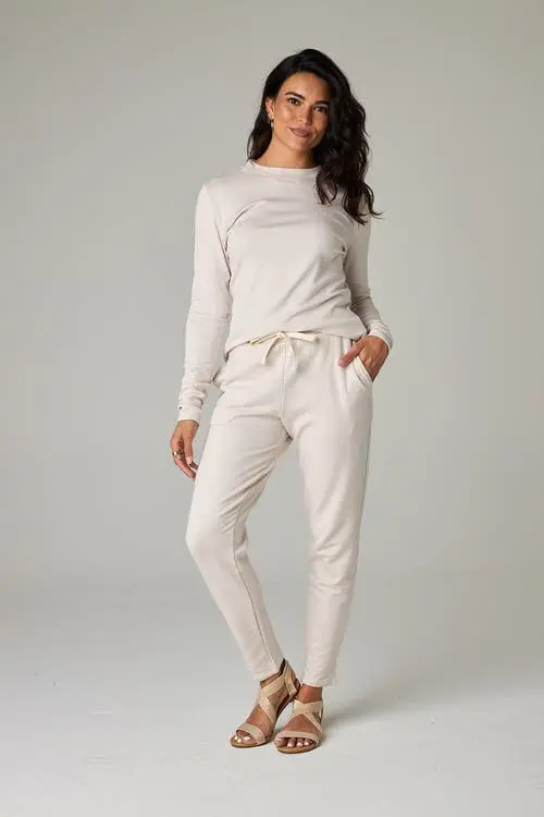 EAVOLU Acadia Eco-luxe Rib Split-sleeve Long Sleeve Top - Bone