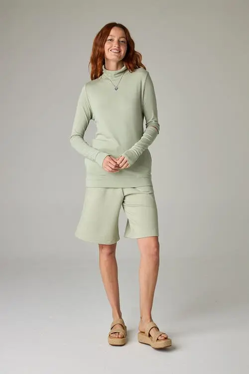 EAVOLU Acadia Eco-luxe Rib Split-sleeve Long Sleeve Top - Fern
