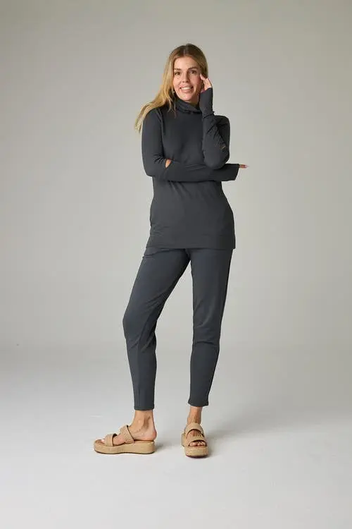 EAVOLU Acadia Eco-luxe Rib Split-sleeve Long Sleeve Top - Slate