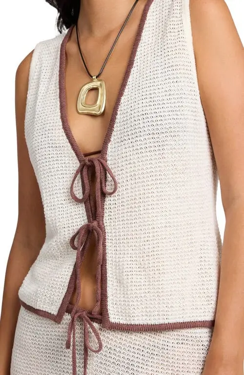 Onia Linen Knit Tie-front Tank Top - Egret/cppuccino