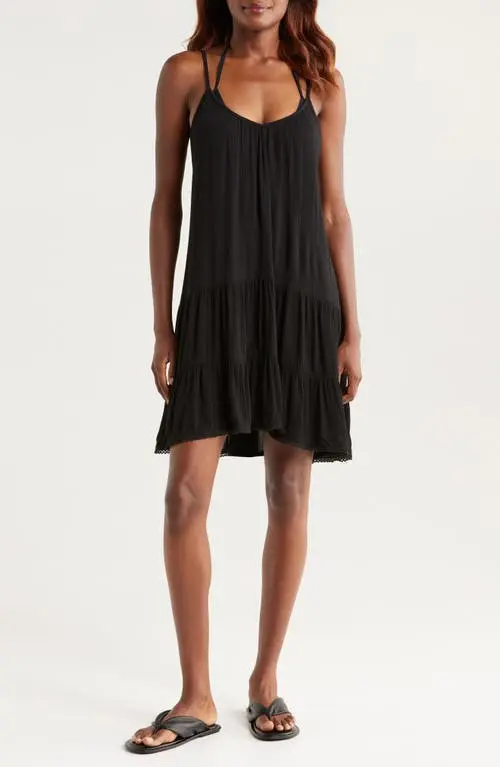 Nordstrom Tiered Crinkle Cover-up Dress - Black
