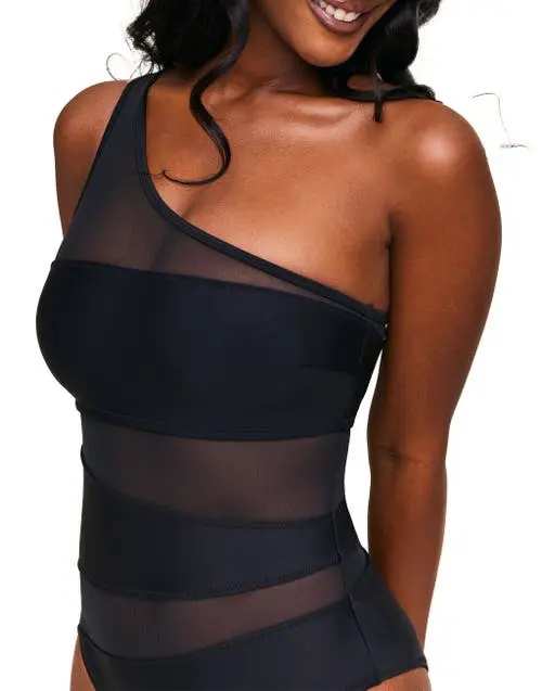 ADORE ME Kimora Asymmetrical Mesh Cutout One Piece Swimsuit - Black
