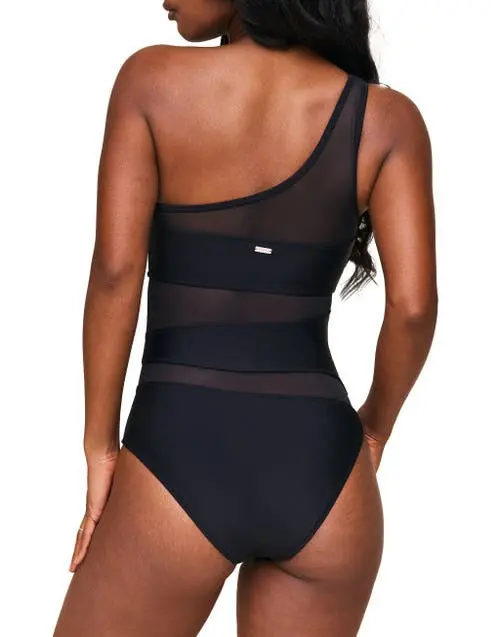 ADORE ME Kimora Asymmetrical Mesh Cutout One Piece Swimsuit - Black
