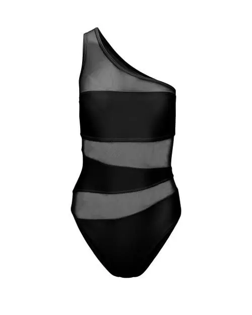 ADORE ME Kimora Asymmetrical Mesh Cutout One Piece Swimsuit - Black