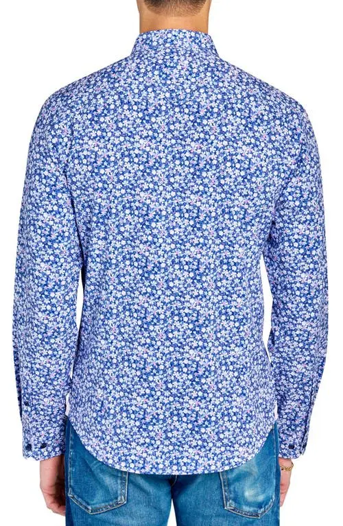 BROOKLYN BRIGADE Slim Fit Mini Floral Recycled 4-way Stretch Performance Long Sleeve Shirt - White/blue