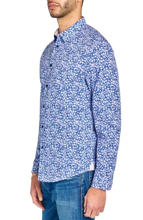 BROOKLYN BRIGADE Slim Fit Mini Floral Recycled 4-way Stretch Performance Long Sleeve Shirt - White/blue