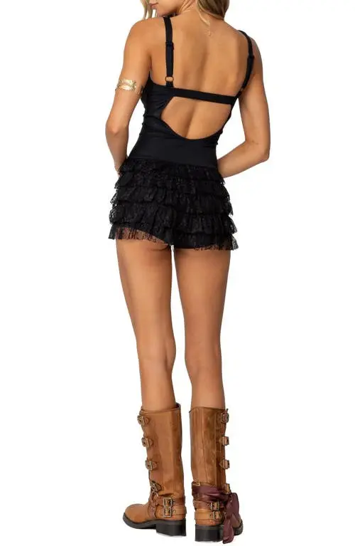 EDIKTED Lacey Ruffle Romper - Black